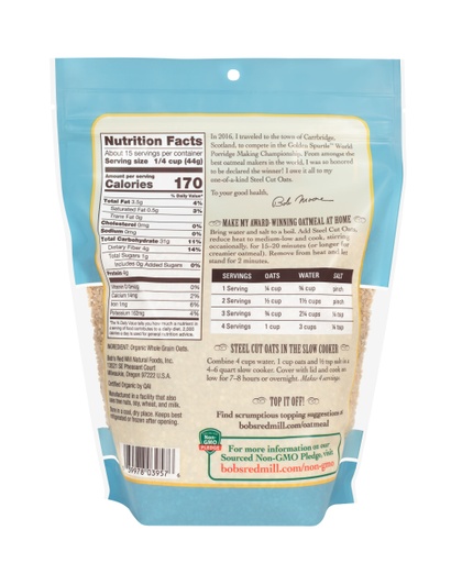 Organic Steel Cut Oats- back